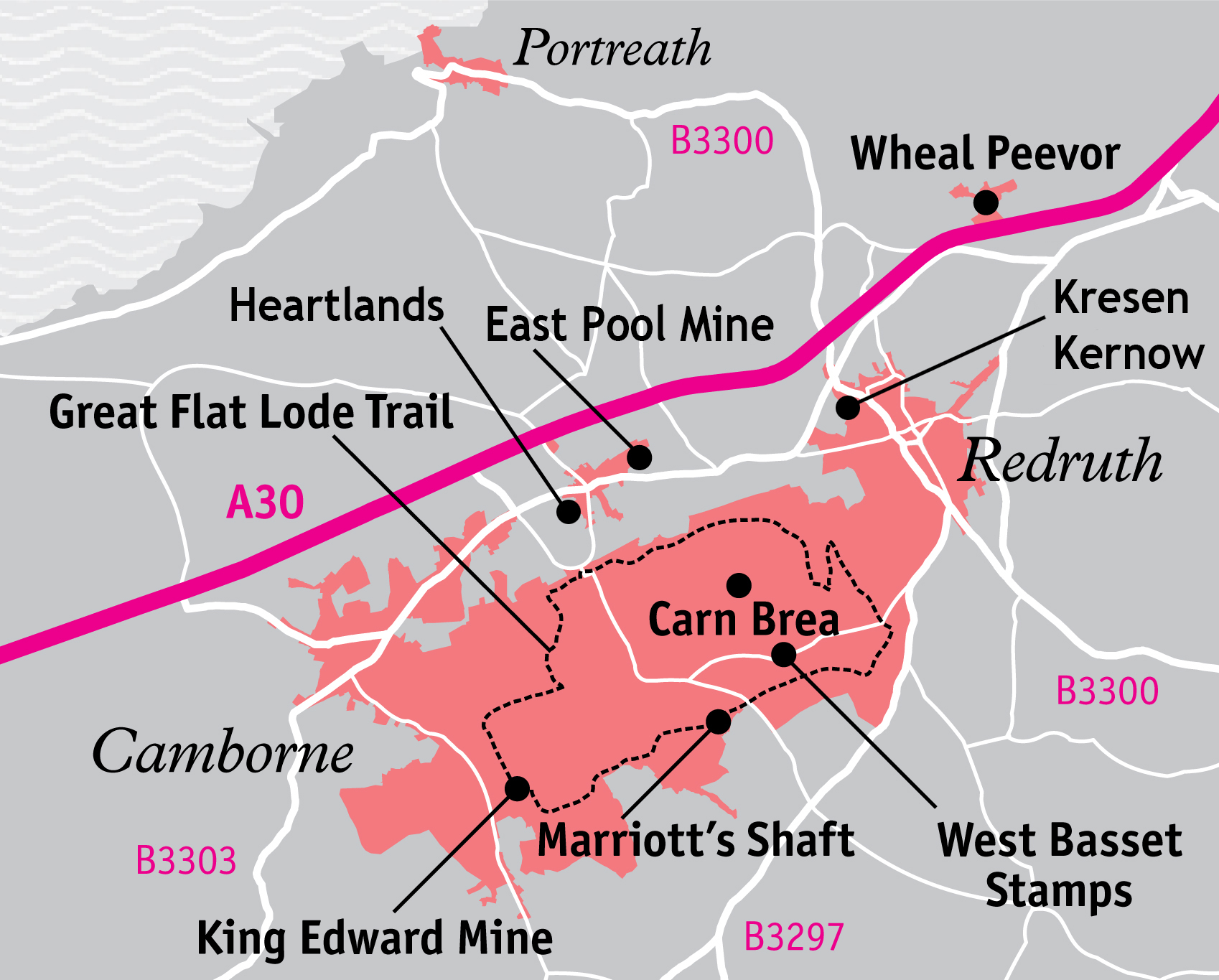 Cornish Mining WHS - A5 Camborne & Redruth with Wheal Peevor & Portreath